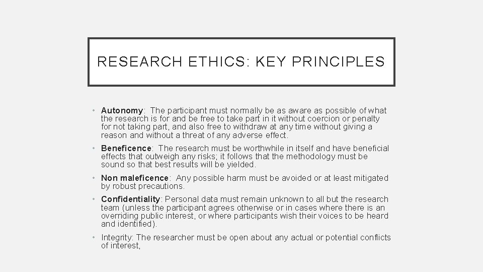 RESEARCH ETHICS Matthew Billington Research Ethics and Integrity