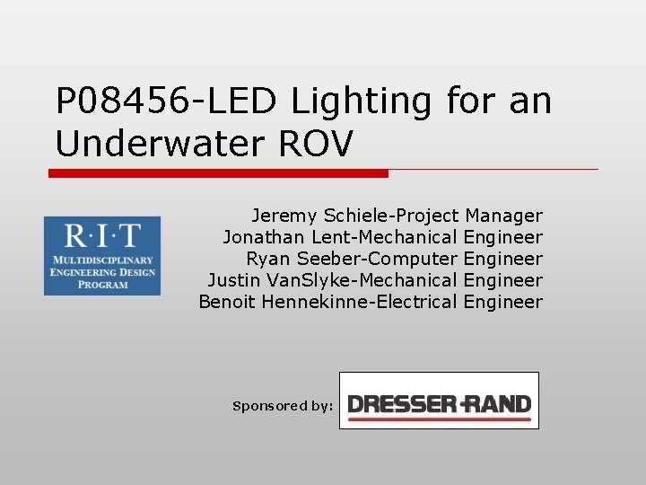 P 08456 LED Lighting for an Underwater ROV