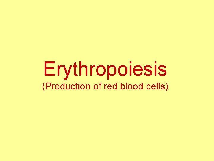 Erythropoiesis Production of red blood cells Erythropoiesis Yolk