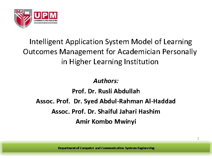 Intelligent Application System Model of Learning Outcomes Management