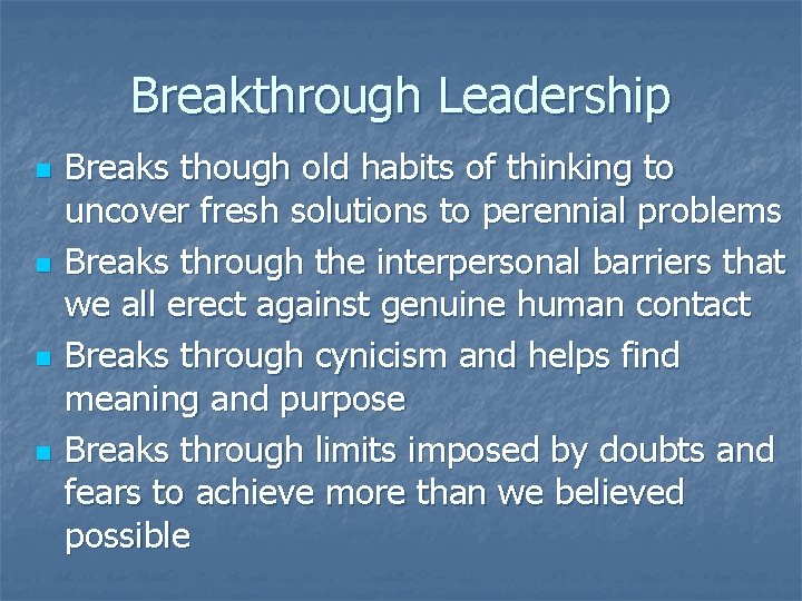 Know Thyself Breakthrough Leadership What is this class