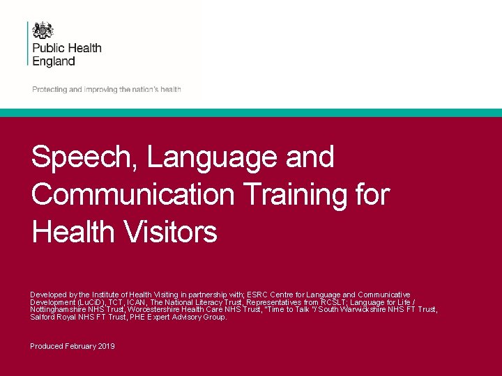 Speech Language and Communication Training for Health Visitors
