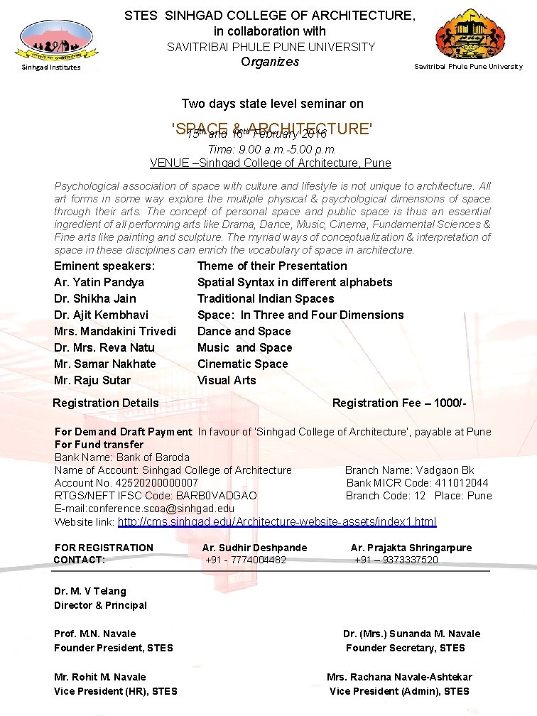 STES SINHGAD COLLEGE OF ARCHITECTURE in collaboration with