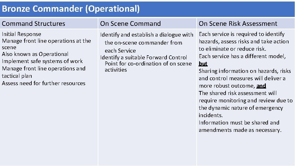 Roles and Responsibilities within the Emergency Services Public