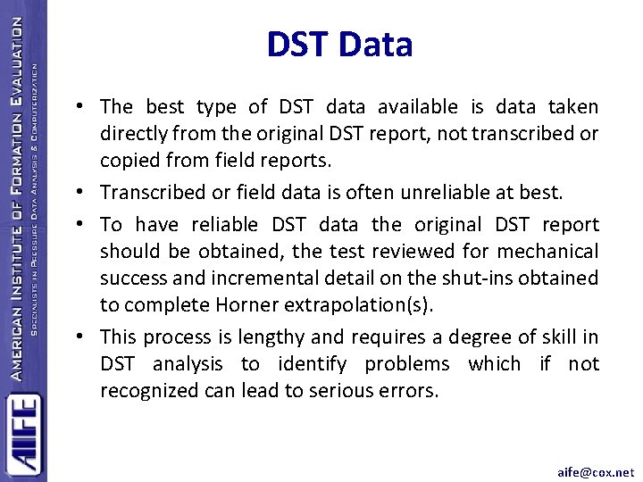 Data for over 170 000 Analyzed Drill Stem