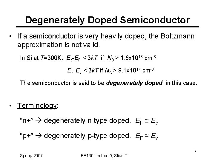 Lecture 5 OUTLINE Intrinsic Fermi level Determination of