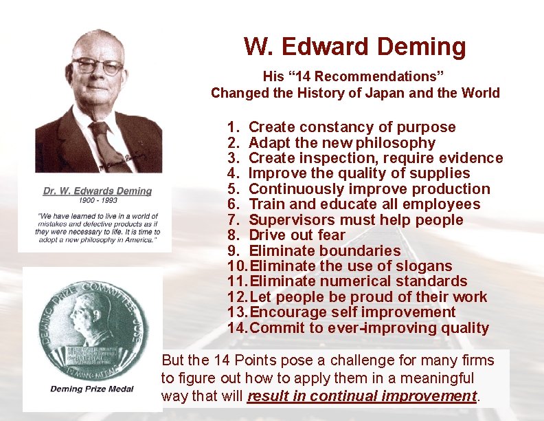 W Edward Deming His 14 Recommendations Changed the