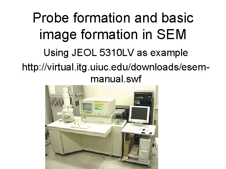 Probe formation and basic image formation in SEM