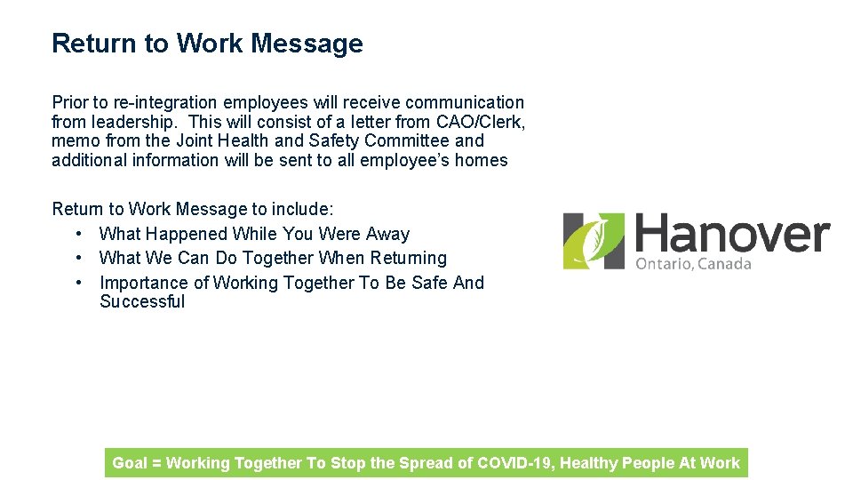 Return To Work ReIntegration Plan Training Presentation Developed