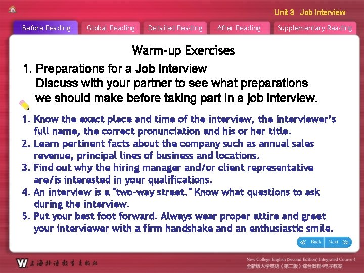 Unit 3 Job Interview Before Reading Global Reading