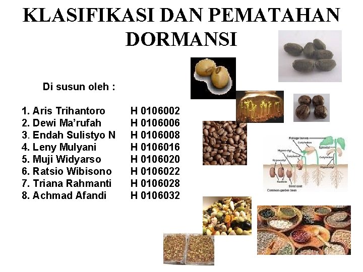 KLASIFIKASI DAN PEMATAHAN DORMANSI Di susun oleh 1