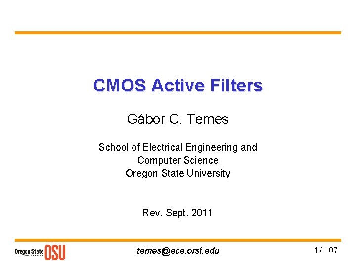 CMOS Active Filters Gbor C Temes School of