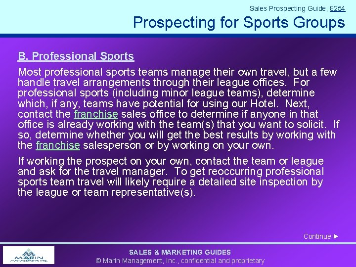 Sales Prospecting Guide 8254 Prospecting for Sports Groups