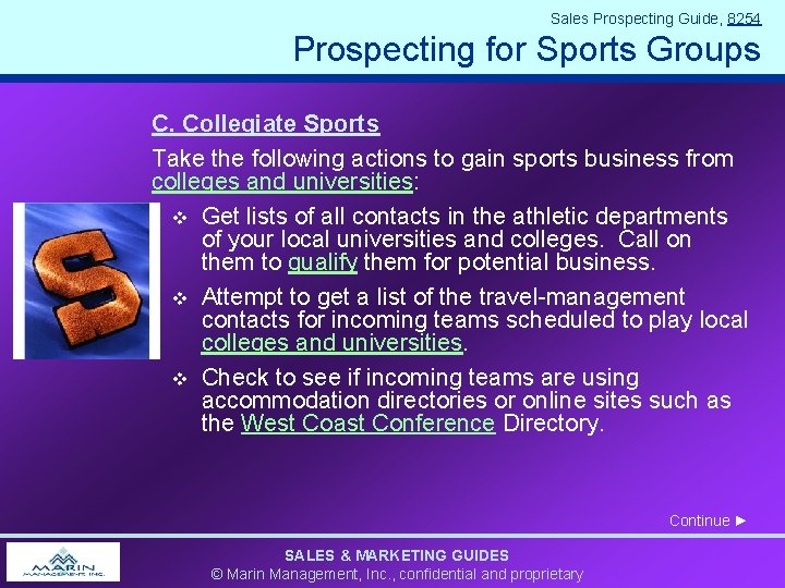Sales Prospecting Guide 8254 Prospecting for Sports Groups