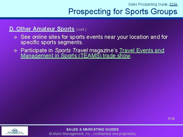 Sales Prospecting Guide 8254 Prospecting for Sports Groups