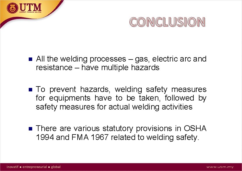 WELDING SAFETY Safety and Health Officer Certificate Programme