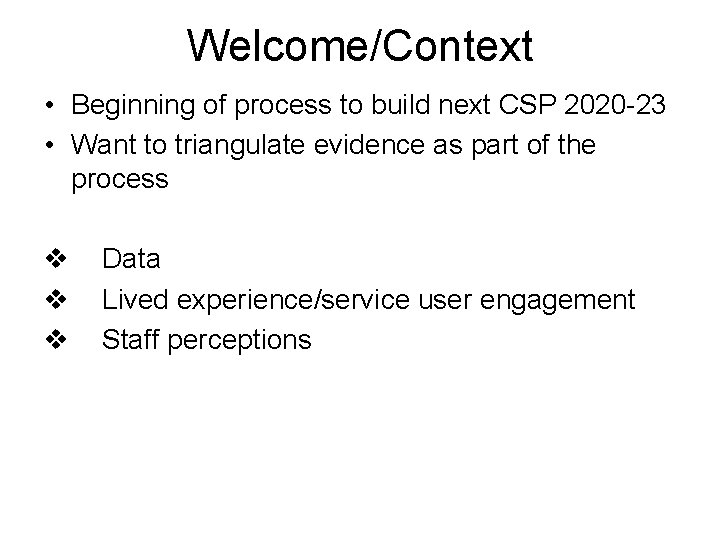WelcomeContext Beginning of process to build next CSP