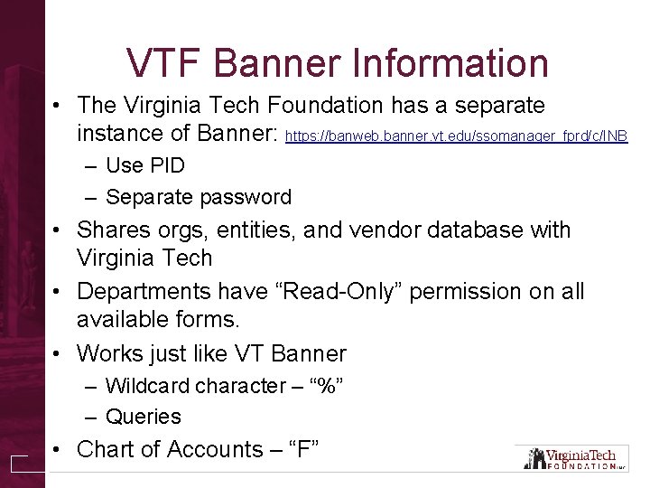 VTF Banner Training VTF Banner Information The Virginia