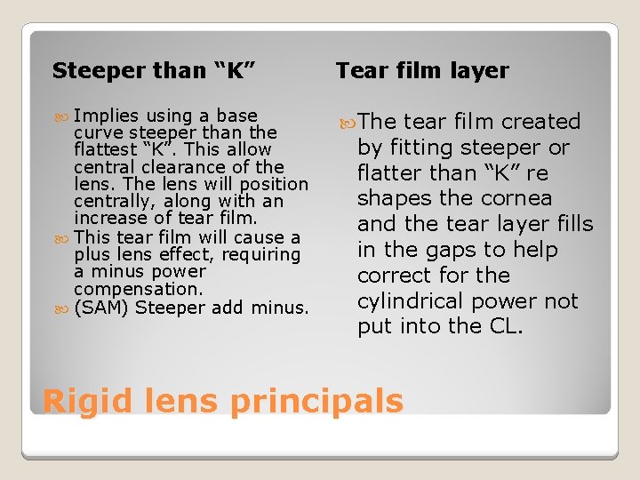 Rigid lens principals and products Week 9 Rigid