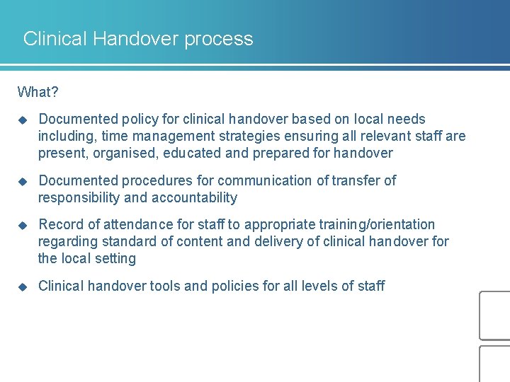 Standard 6 Clinical Handover Suellen Allen Accrediting Agencies