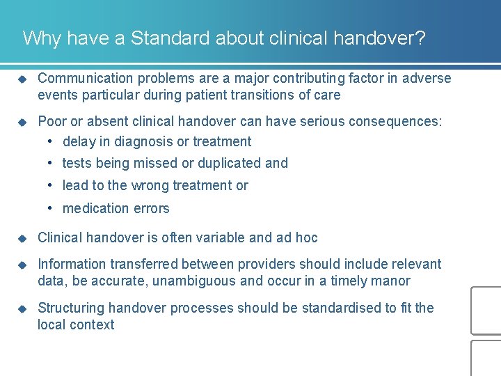Standard 6 Clinical Handover Suellen Allen Accrediting Agencies