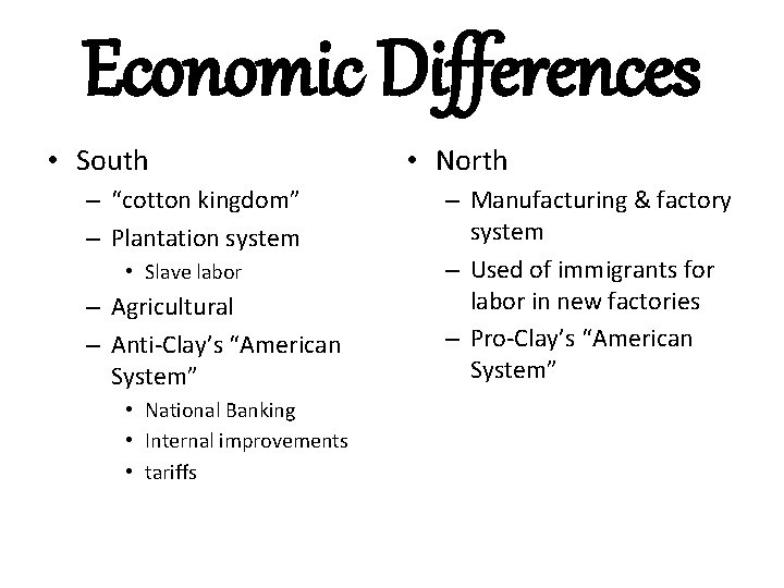 Causes Effects of the Civil War Economic Differences