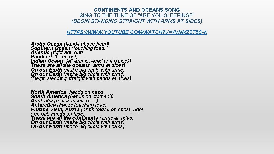 CONTINENTS AND OCEANS SONG SING TO THE TUNE