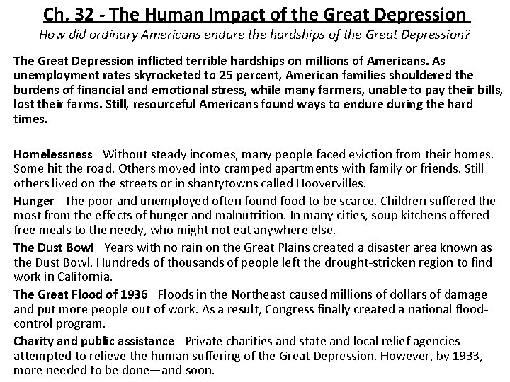Week 18 Ch 14 30 32 Great Depression