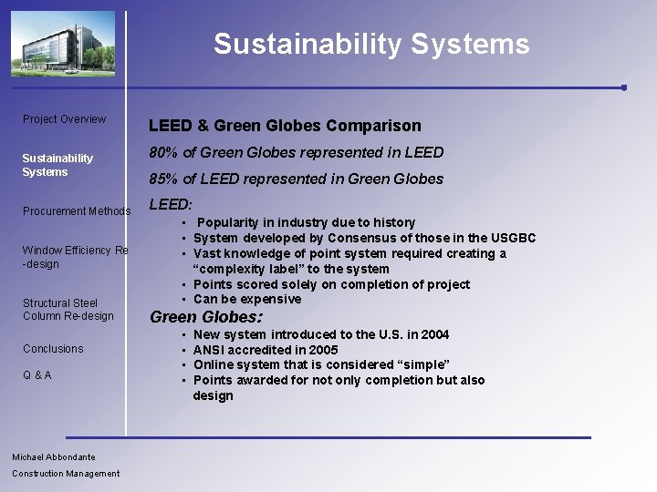 Michael Abbondante Construction Management Presentation Outline Project ...