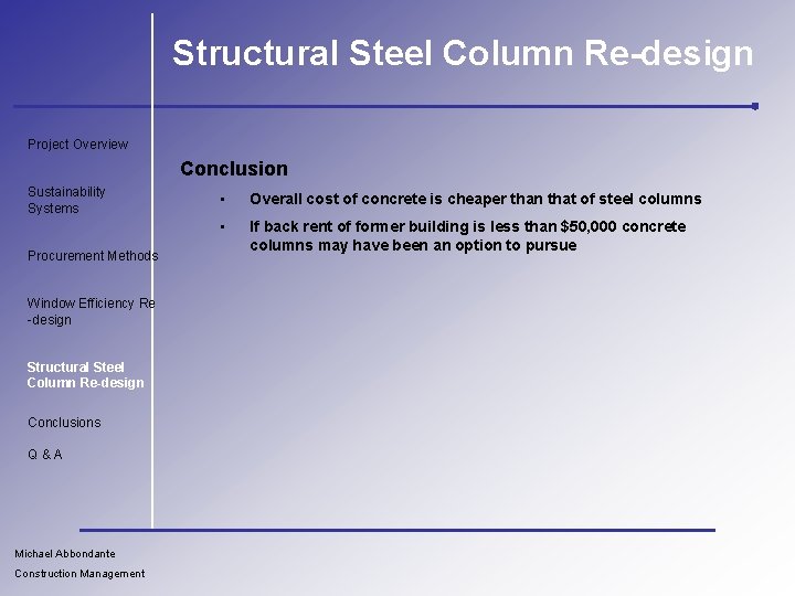 Michael Abbondante Construction Management Presentation Outline Project ...