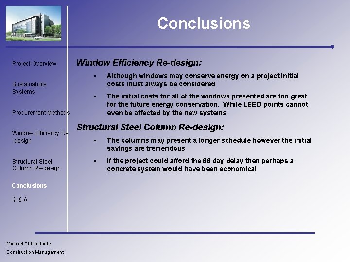 Michael Abbondante Construction Management Presentation Outline Project ...