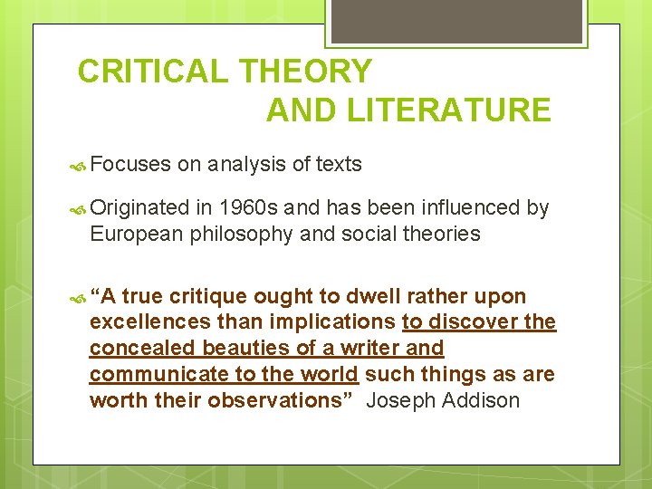 LITERATURE AND CRITICAL THEORY THEORIES THEORISTS AND IMPORTANT