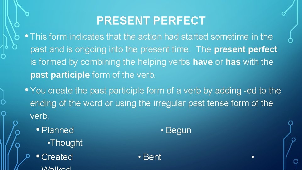 PERFECT TENSE VERBS CHERI COSNOWSKI TENSES FOR PERFECT