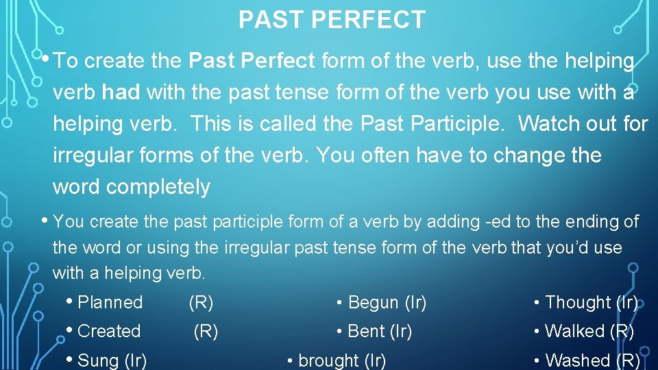 PERFECT TENSE VERBS CHERI COSNOWSKI TENSES FOR PERFECT