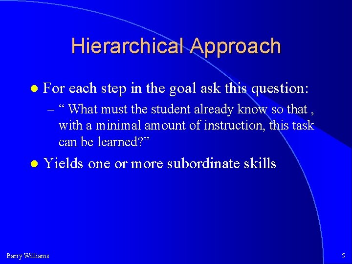 Identifying Subordinate Skills Entry Behaviors Dick Carey Chapter