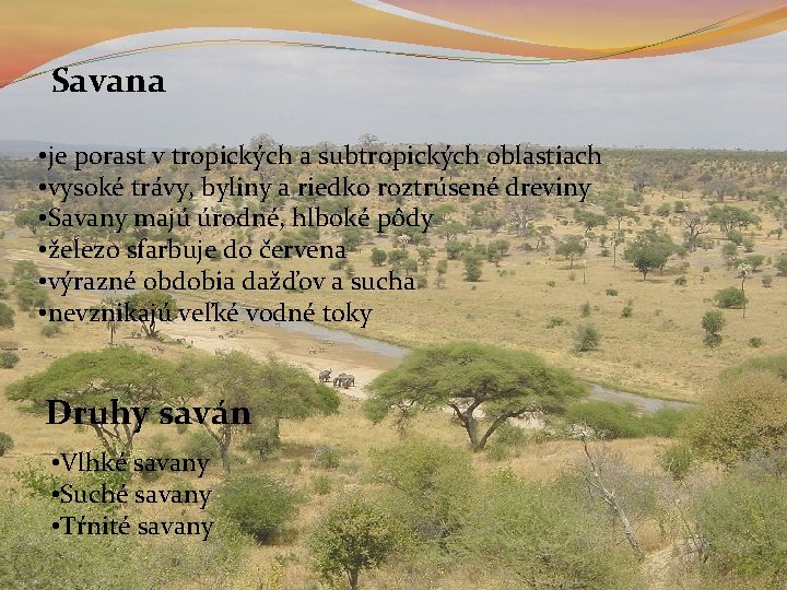 Savany Savana je porast v tropickch a subtropickch