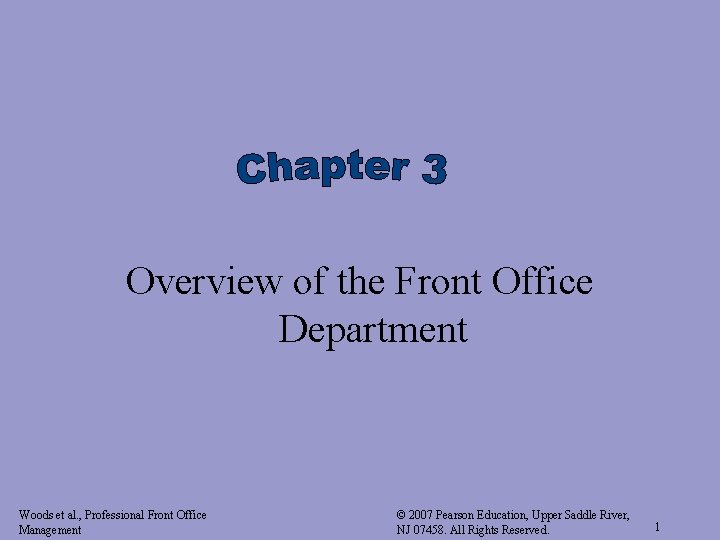 Overview of the Front Office Department Woods et