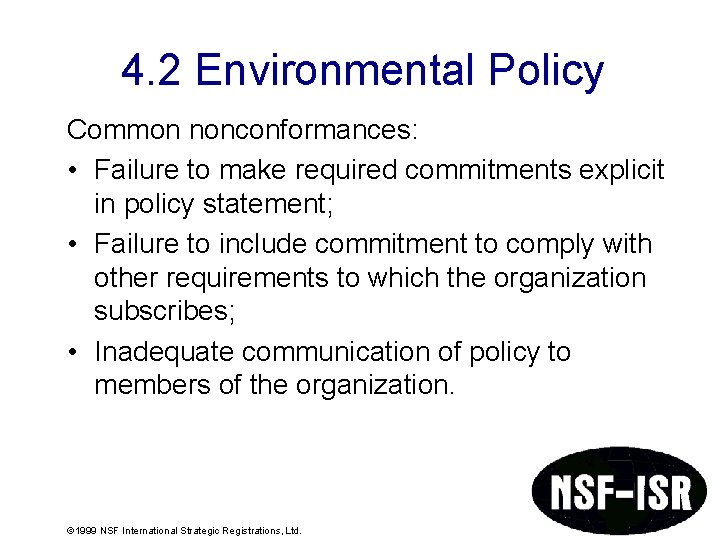 ISO 14001 Registration Common Areas of Nonconformances NSF