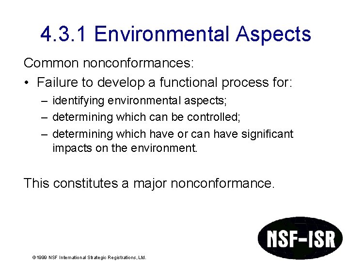 ISO 14001 Registration Common Areas of Nonconformances NSF