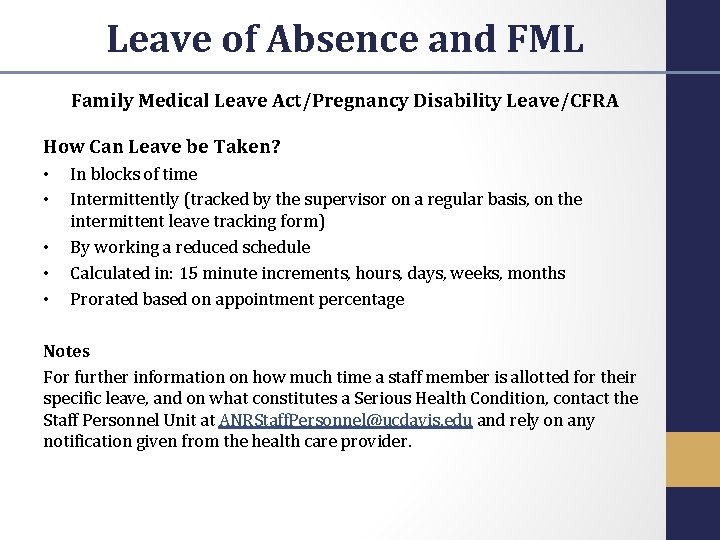 Leave Management Staff Training and Toolkit Welcome to