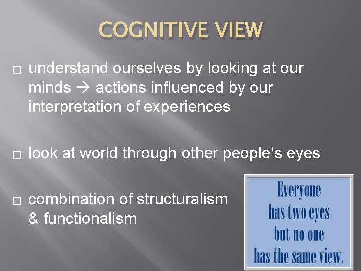 SIX PERSPECTIVES OF PSYCHOLOGY BIOLOGICAL VIEW looks for