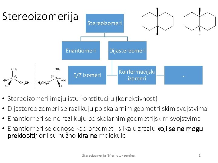 Stereoizomerija Stereoizomeri Enantiomeri EZ izomeri Dijastereomeri ...