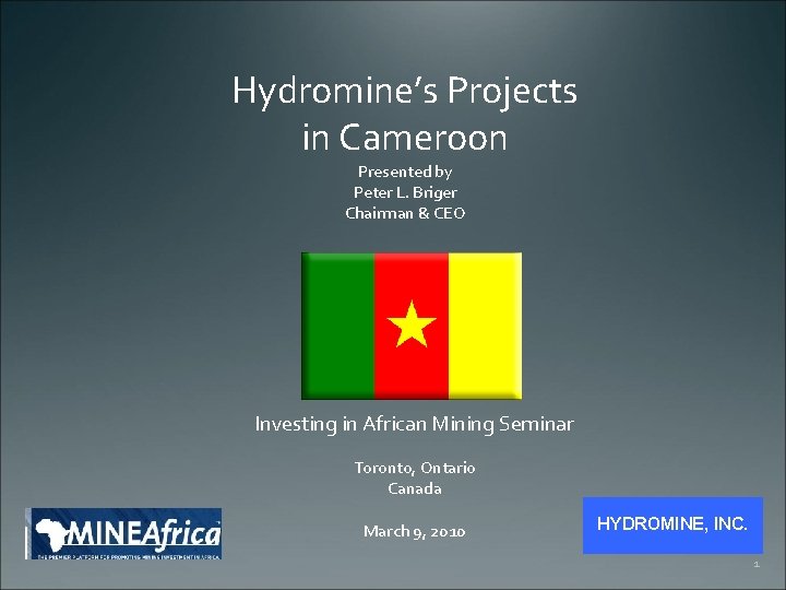 Hydromines Projects in Cameroon Presented by Peter L