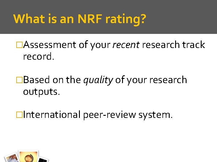NRF Evaluation Rating Prof Robert Morrell Office of