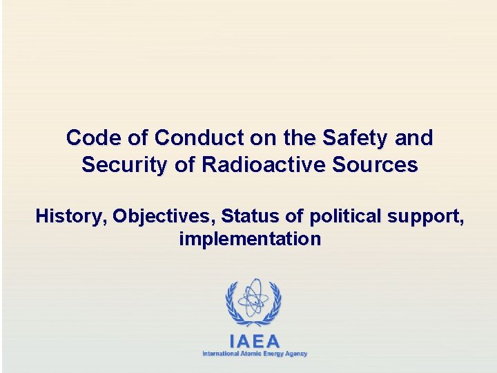 Code of Conduct on the Safety and Security