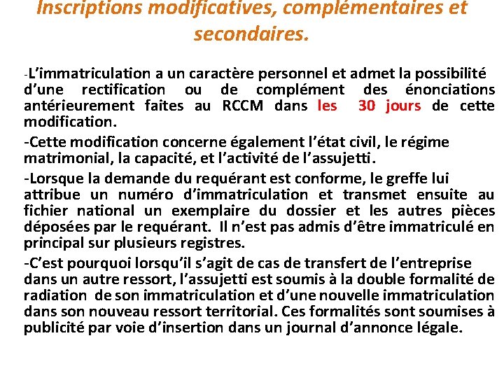 OHADA LE REGISTRE DE COMMERCE ET DU CREDIT