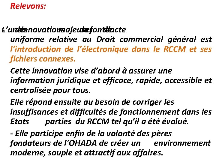 OHADA LE REGISTRE DE COMMERCE ET DU CREDIT