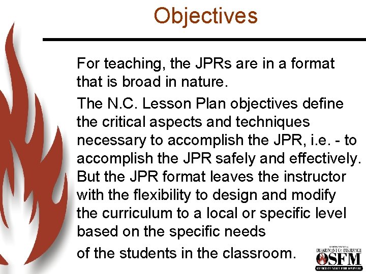 NC OSFM Lesson Plan Design Previous NFPA Format