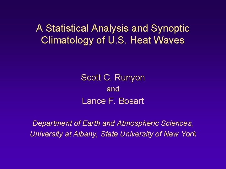 A Statistical Analysis and Synoptic Climatology of U