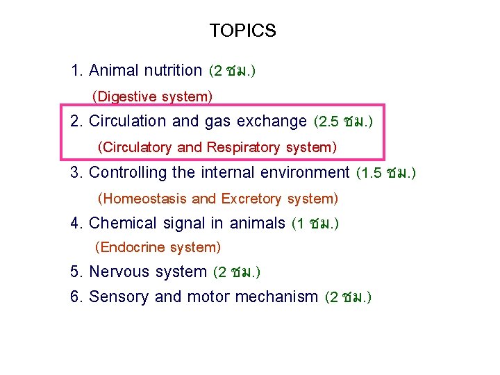 TOPICS 1 Animal nutrition 2 Digestive system 2